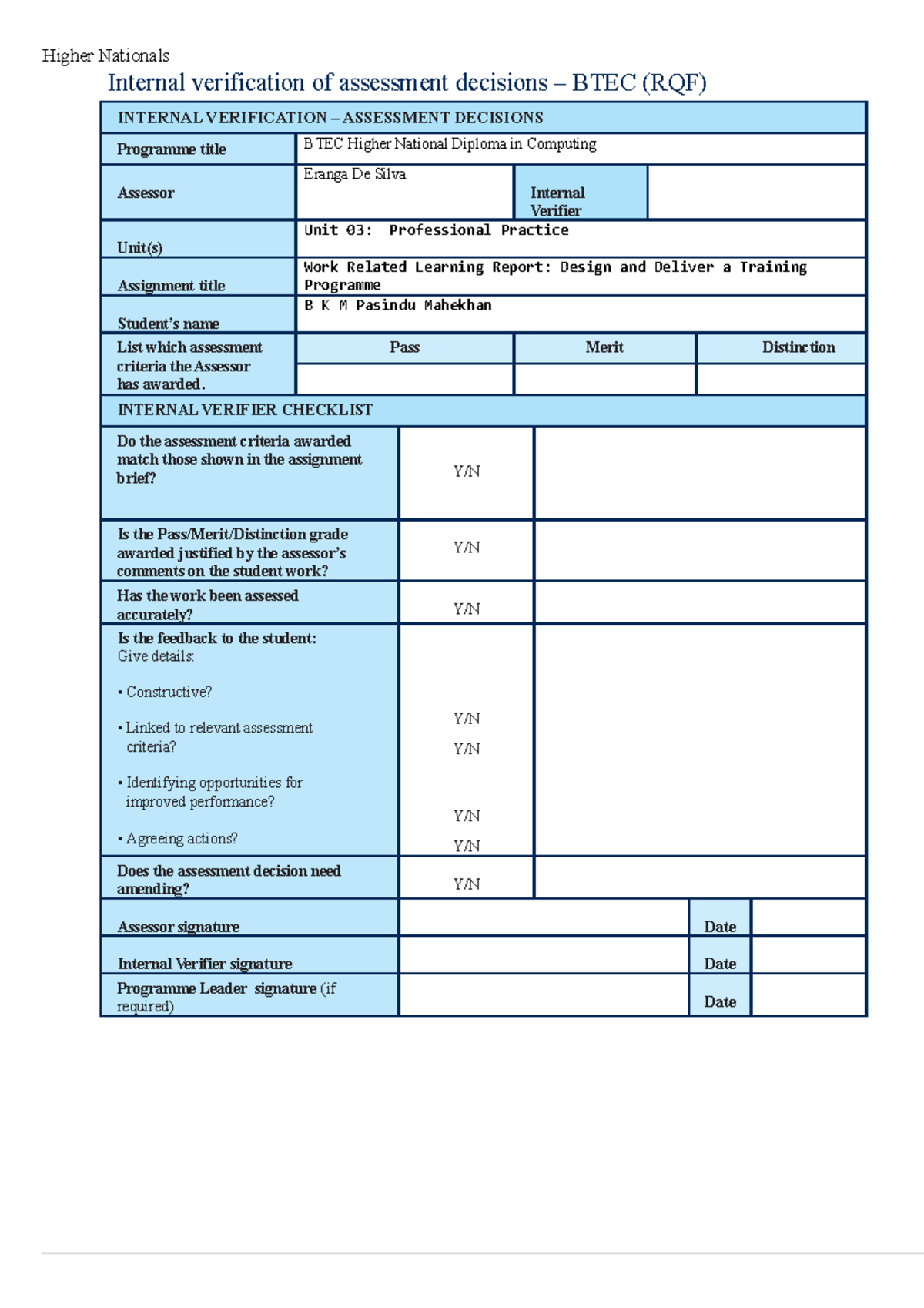 Unit 03 - Professional Practice- Assignment 2021 - Higher Nationals ...