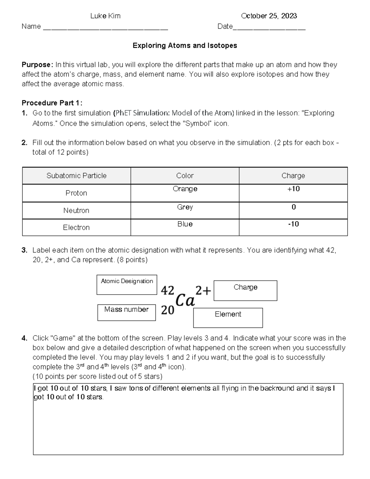 Exploring Atoms and Isotopes Lab Worksheet (SCI 101) - Studocu