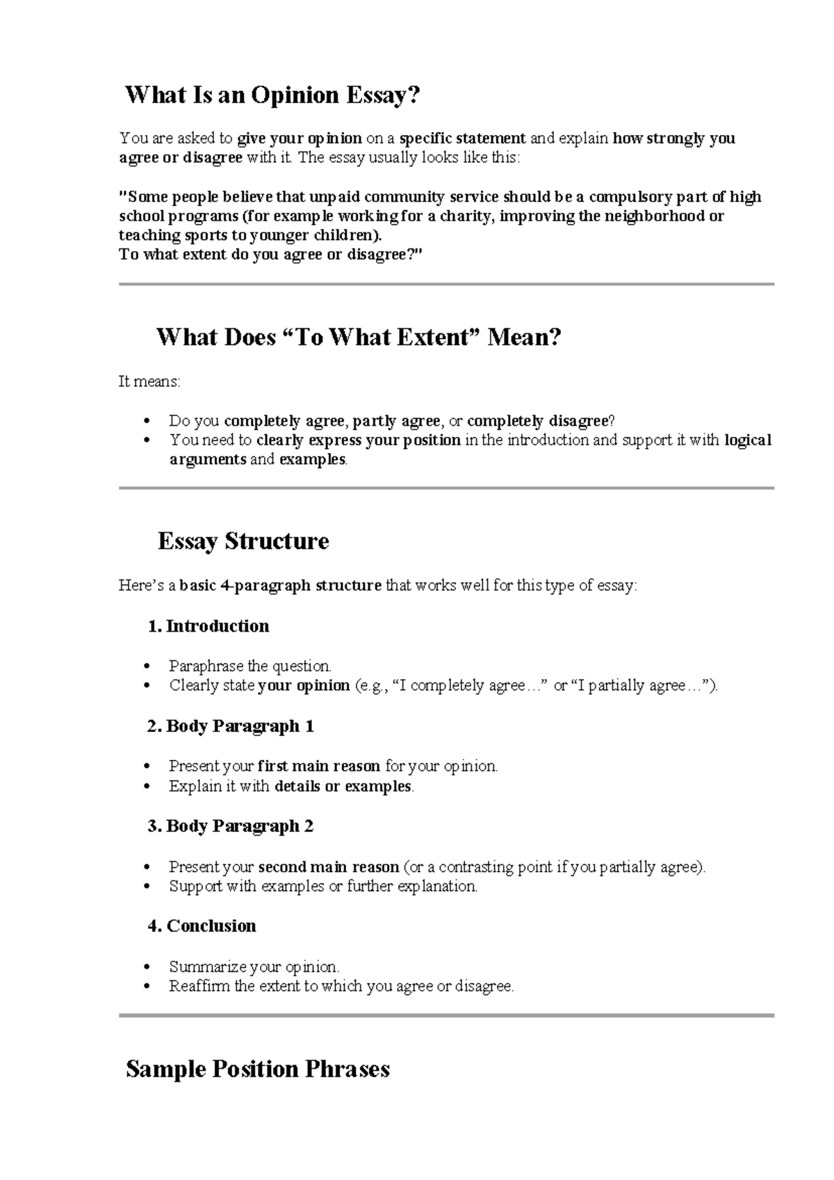 Understanding Opinion Essays: Structure & Examples - Studocu