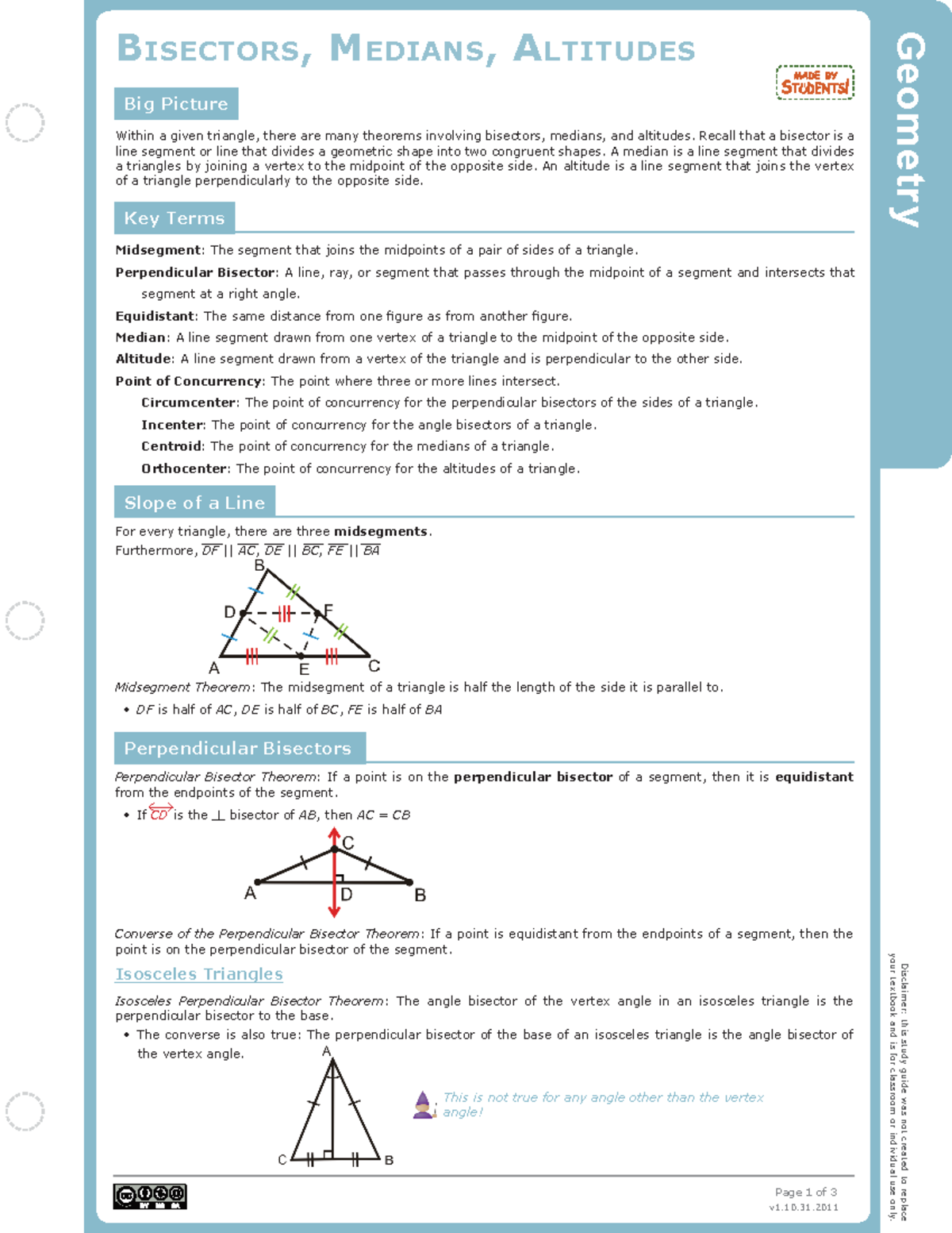 Bisectors+Medians+Altitudes+Study+Guide - Geometry Disclaimer: this ...