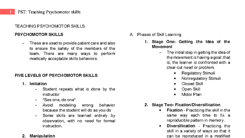 Lesson 6 - Finals: Teaching Psychomotor Skills in PST - Studocu