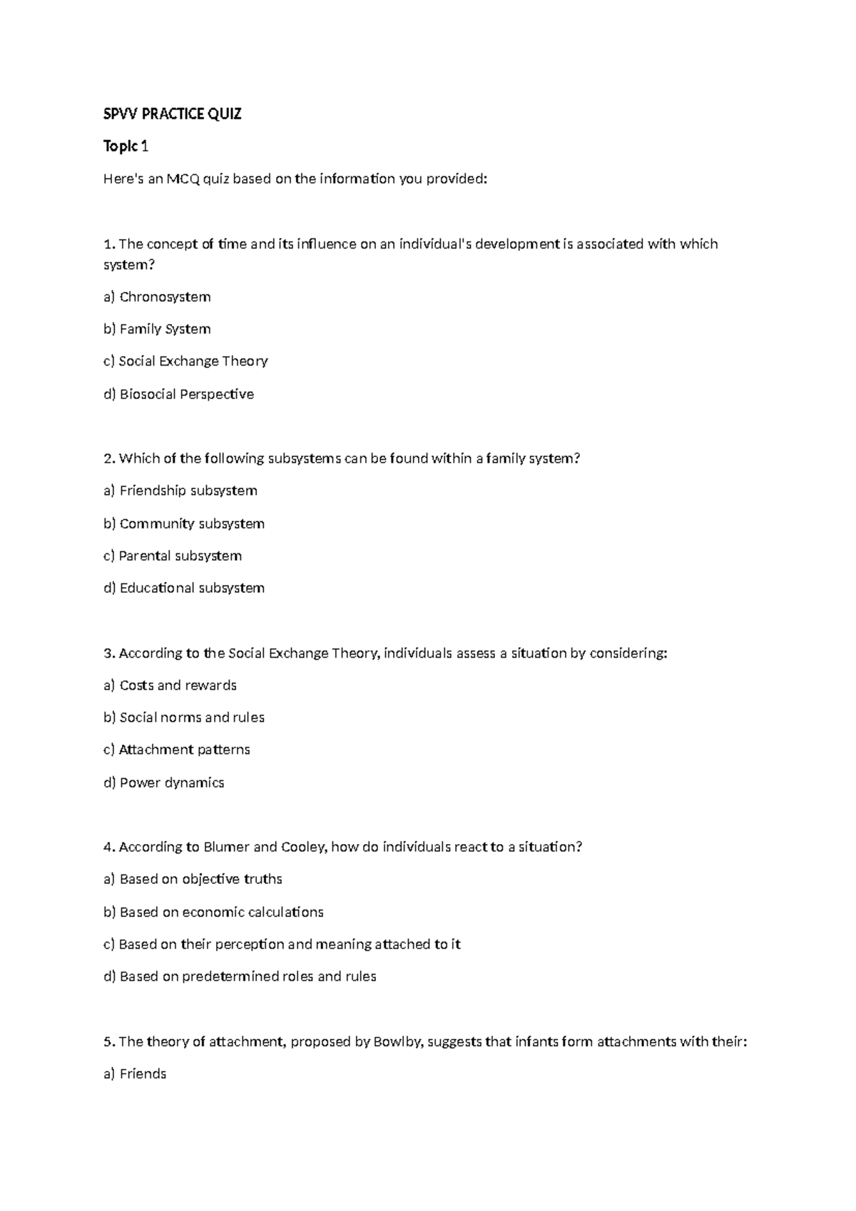 SPVV311 Practice Quiz on Family Systems and Relationships - Studocu