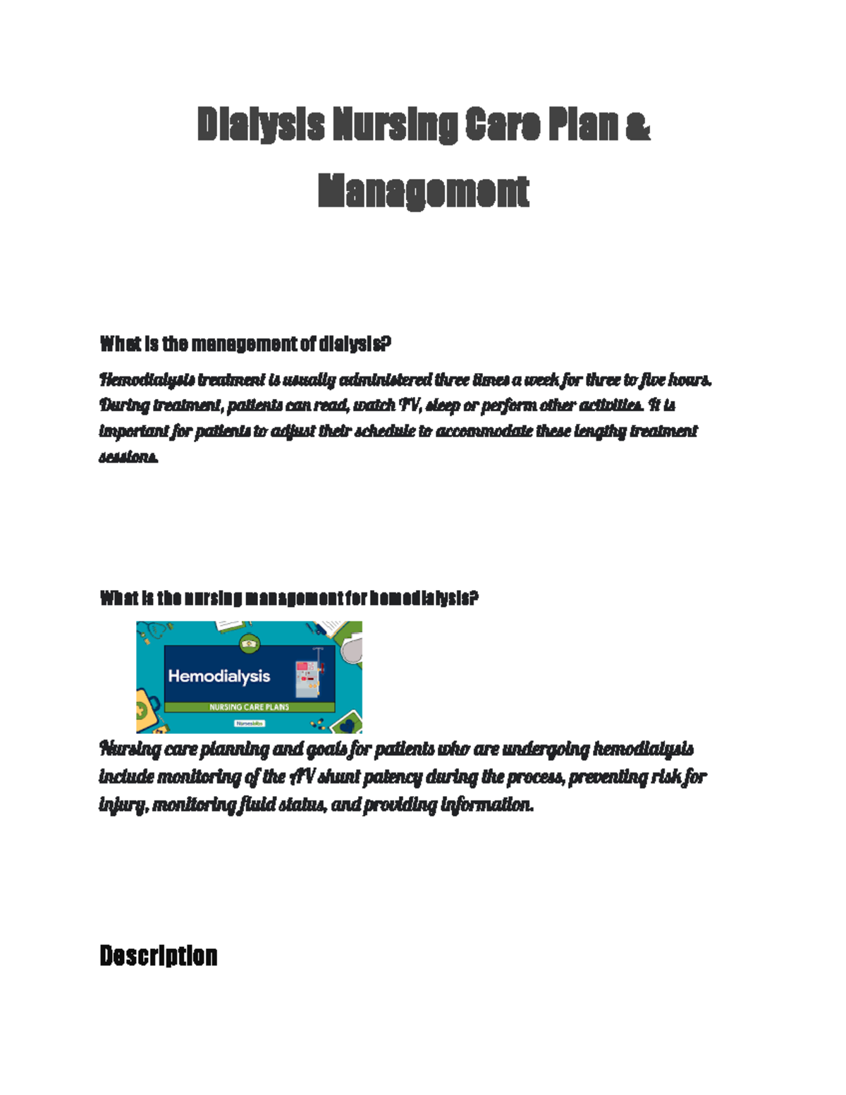 Dialysis Management & Nursing Care Plan - REVISED GUIDE 101 - Studocu