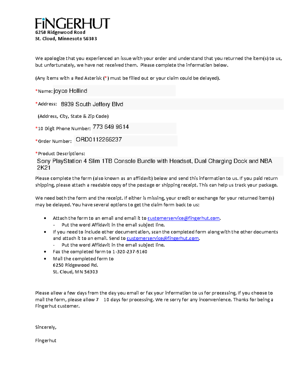 Fingerhut Affidavit Submission Instructions - Order #ORD0112266237 ...