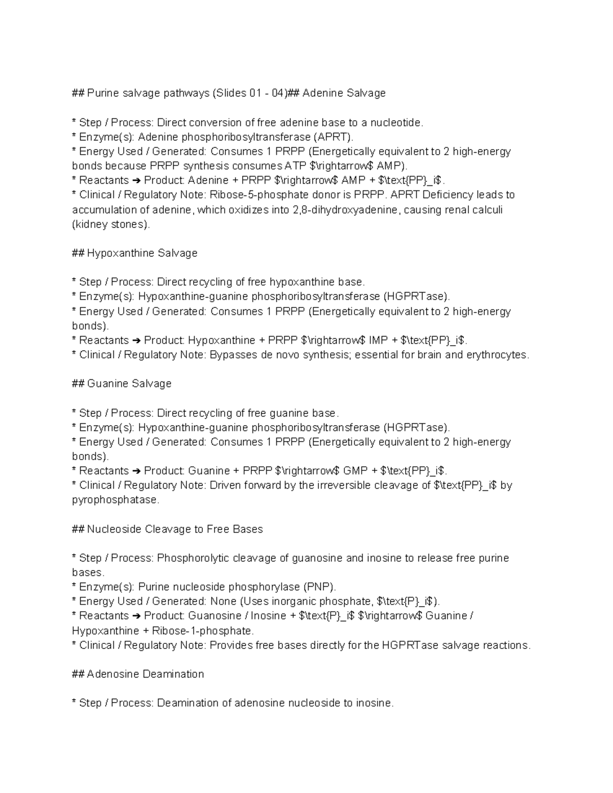 Purine Salvage Pathways: Key Processes and Clinical Implications - Studocu