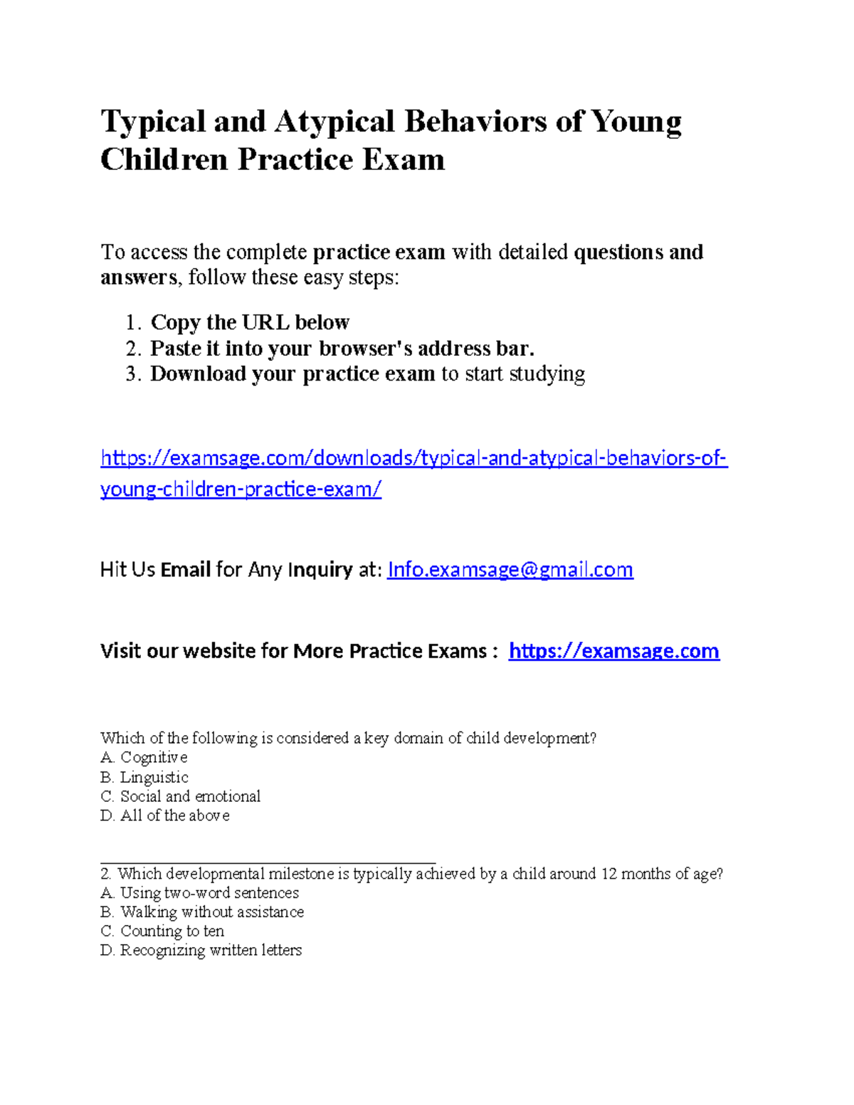 Typical and Atypical Behaviors of Young Children Practice Exam - Copy ...