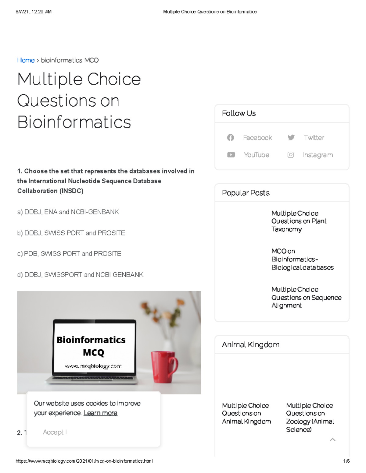 Multiple Choice Questions on Bioinformatics - Home bioinformatics MCQ Multiple Choice Questions ...