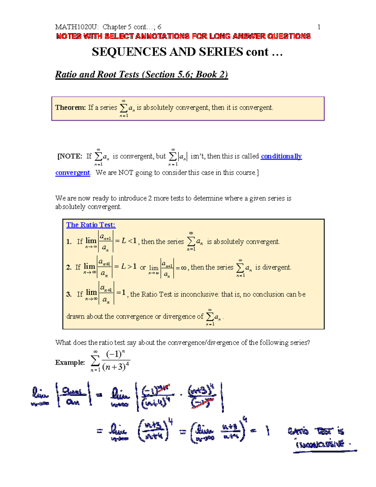 MATH1020U: Chapter 5 - Sequences and Series - Studocu