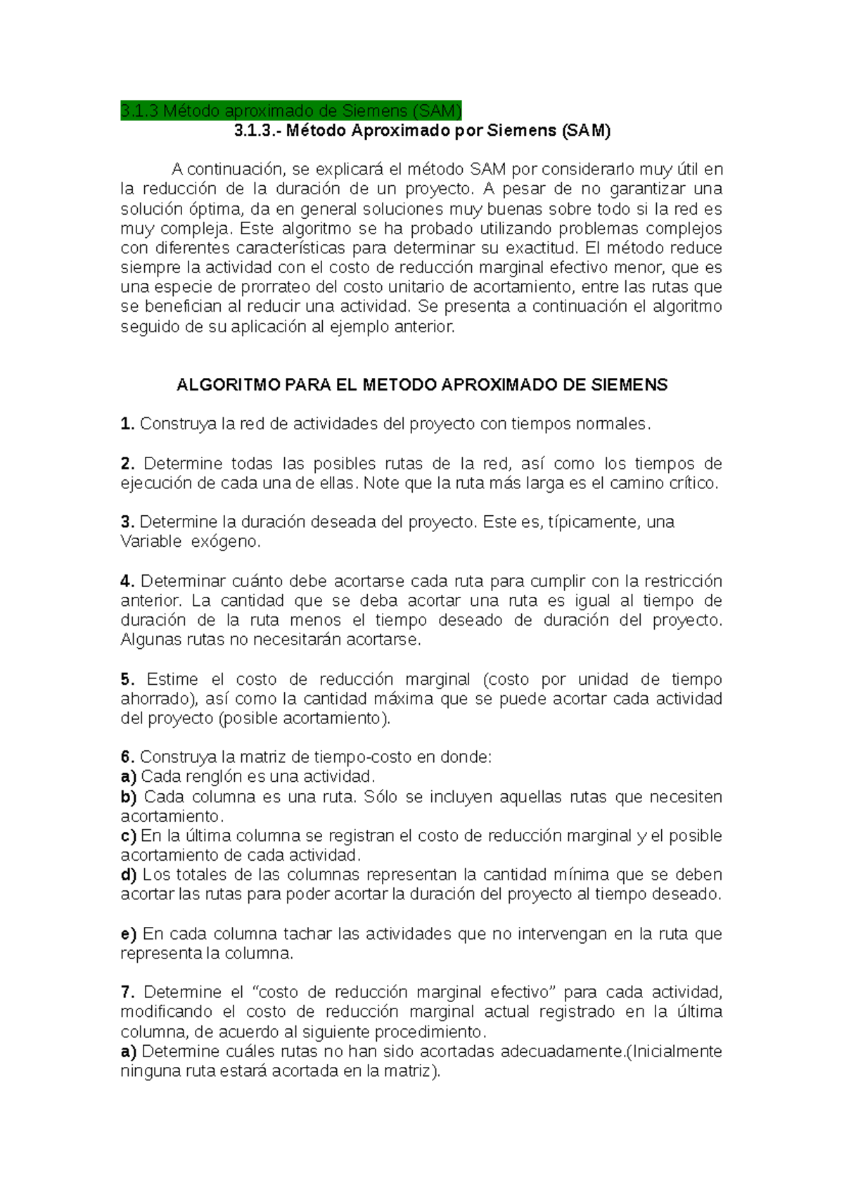 Método Aproximado de Siemens (SAM) para Reducción de Proyectos - Studocu