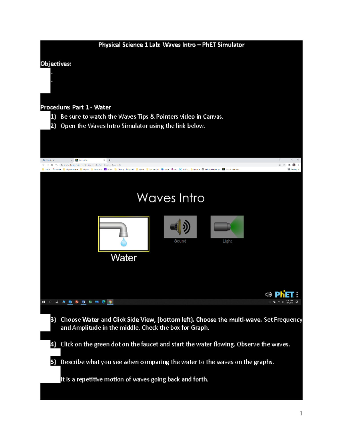 Waves Lab Exploration: PhET Simulations on Water, Sound & Light - Studocu
