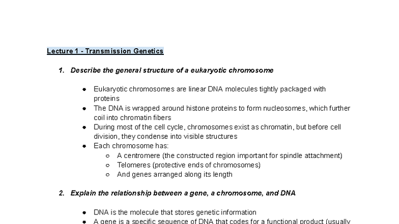Genetics Lecture 1: Transmission Genetics Overview and Key Concepts ...