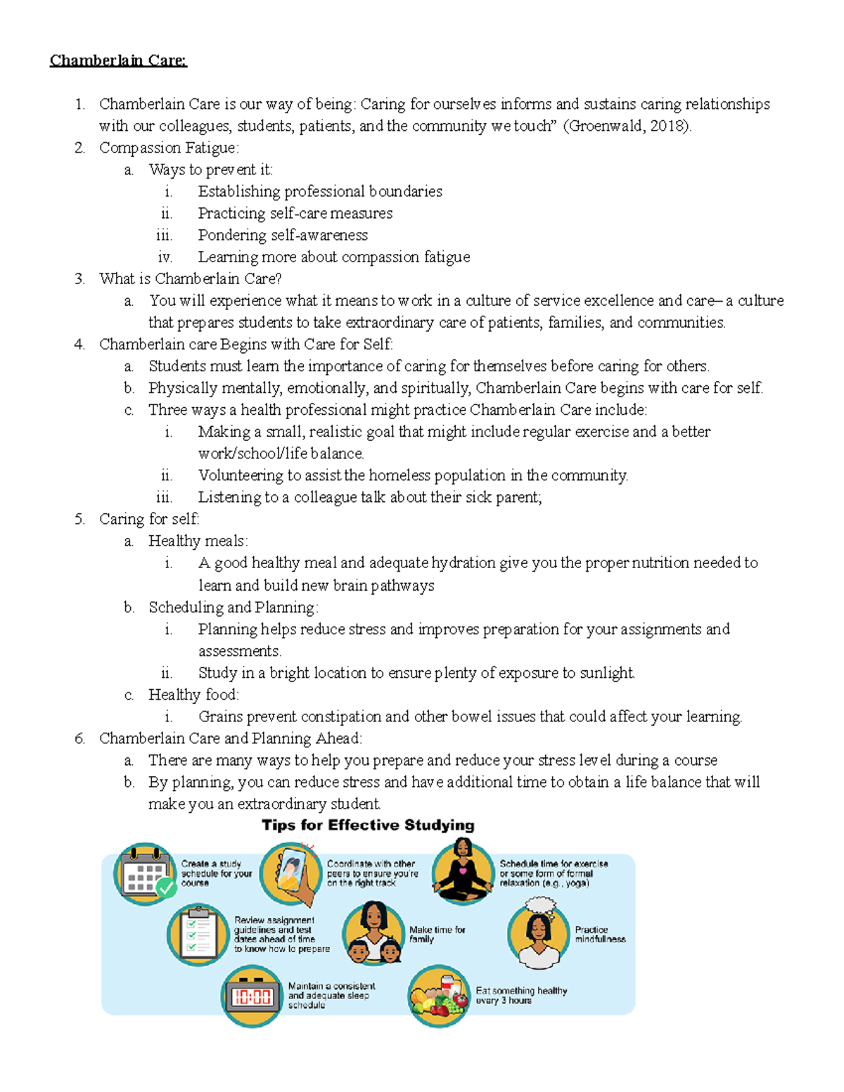 Chamberlain Care: Week 1 Module 1 Overview and Compassion Fatigue - Studocu