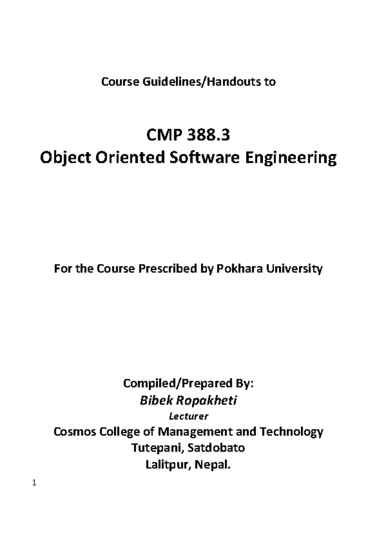 Oose by bibek rupakheti - 1 Course Guidelines/Handouts to CMP 388 ...