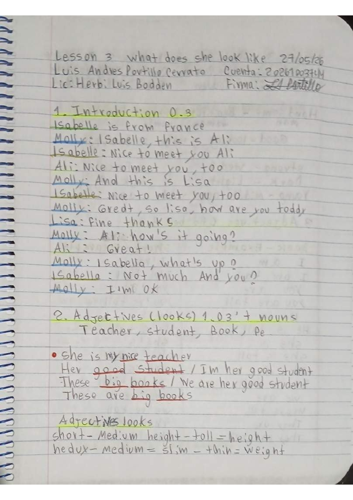 Lesson 3: Describing People - Adjectives and Sentences (2026100374 ...