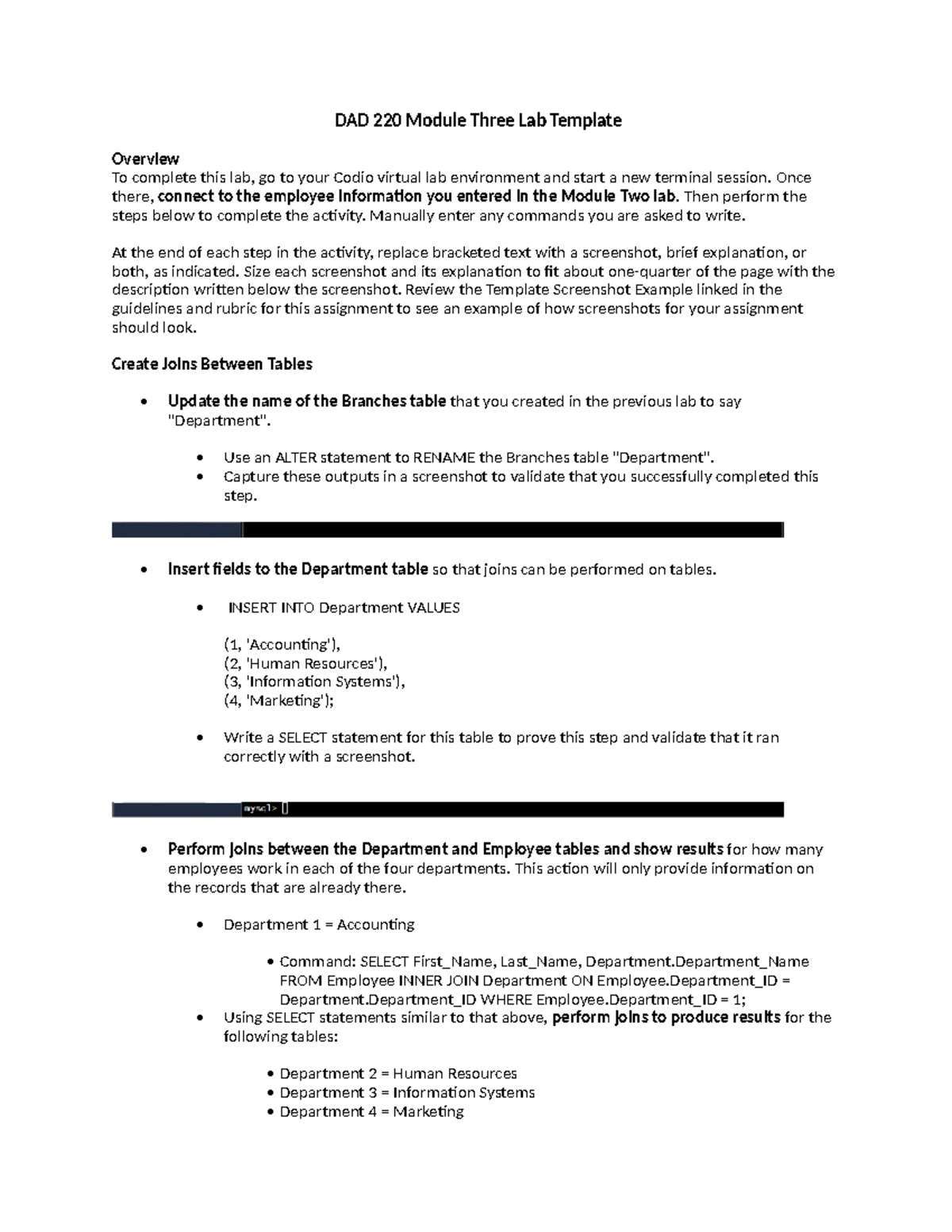 DAD 220 Module 3 Lab: Creating Joins & Employee Management - Studocu