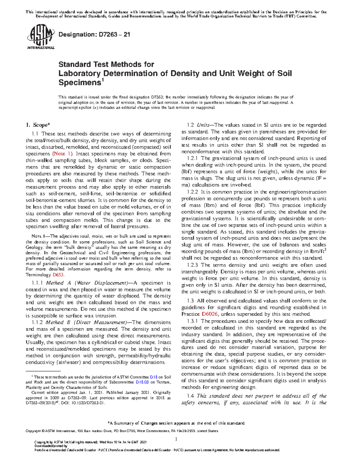 Title: D7263 Laboratory Density & Unit Weight Testing Methods for Soil ...