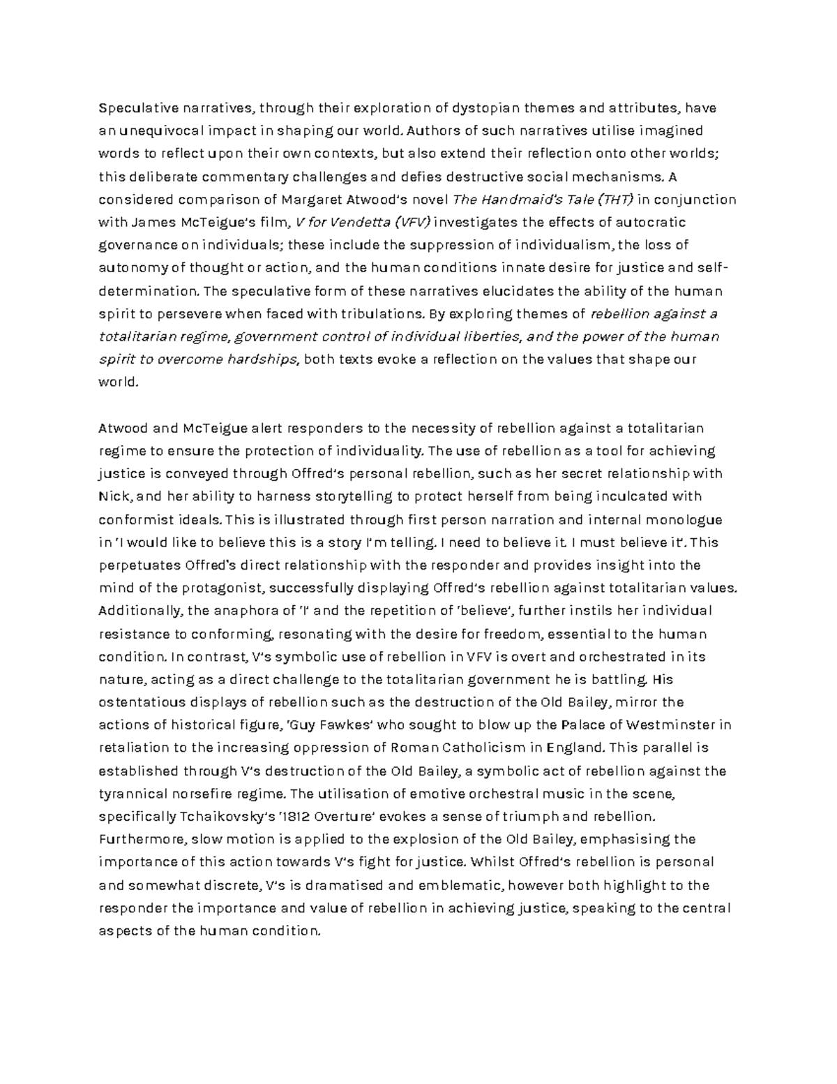 Advanced English - The Handmaid's Tale + V for Vendetta Comparative ...