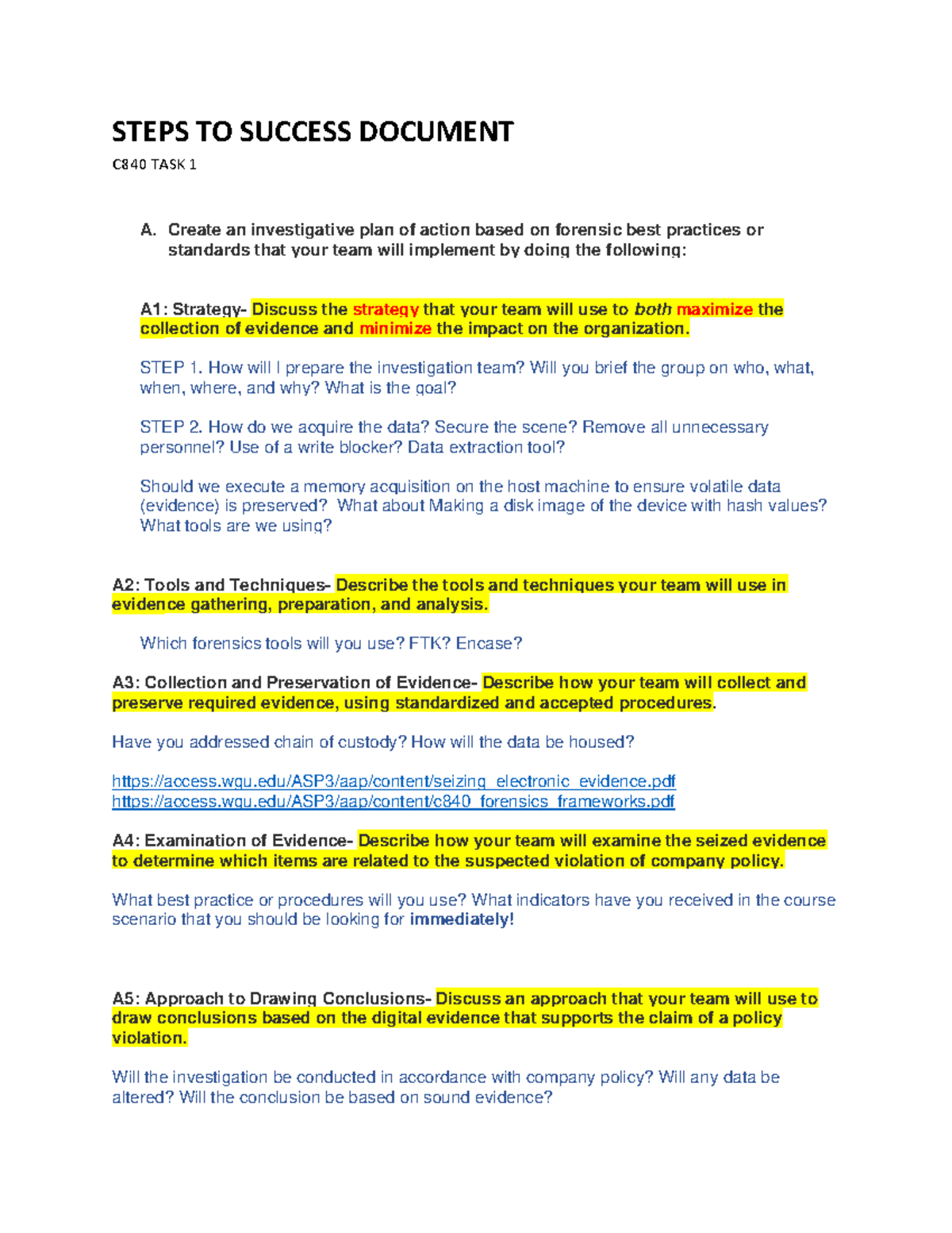 C840 Task 1: Forensic Investigation Plan & Evidence Collection Steps - Studocu