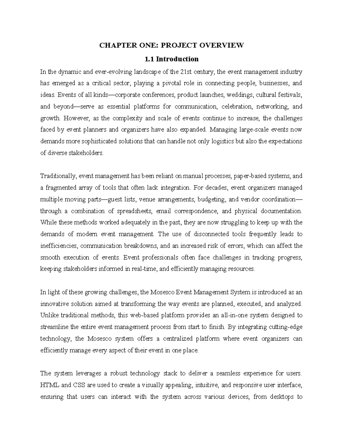 Mosesco Event Management System: Chapter 1 - Project Overview - Studocu