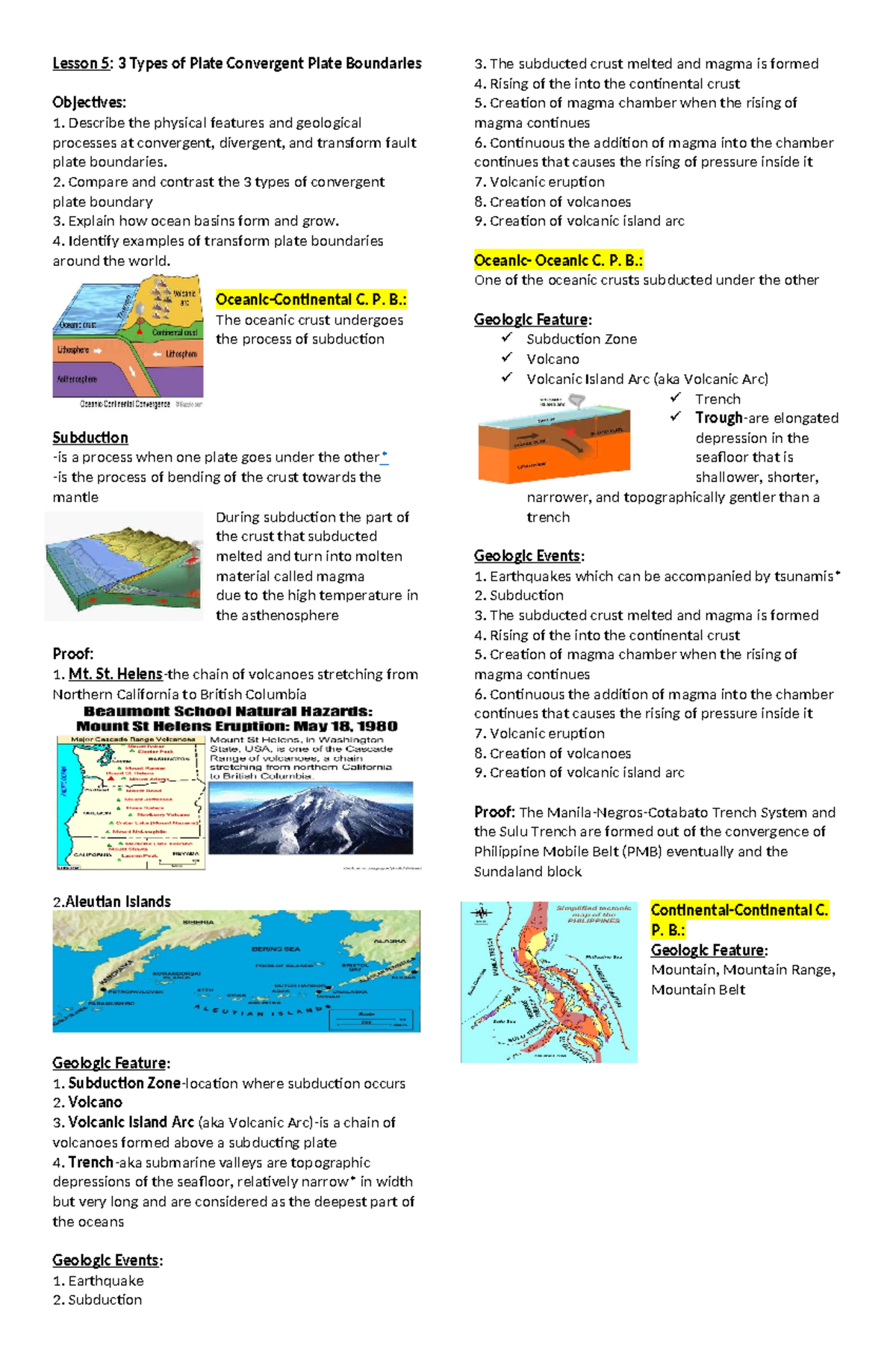 Lesson 5: Convergent Plate Boundaries and Their Geologic Features - Studocu