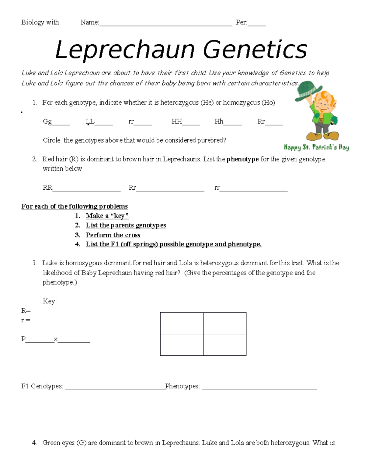 Leprechaungenetics 1 - Practicing basic genetics - Leprechaun Genetics ...