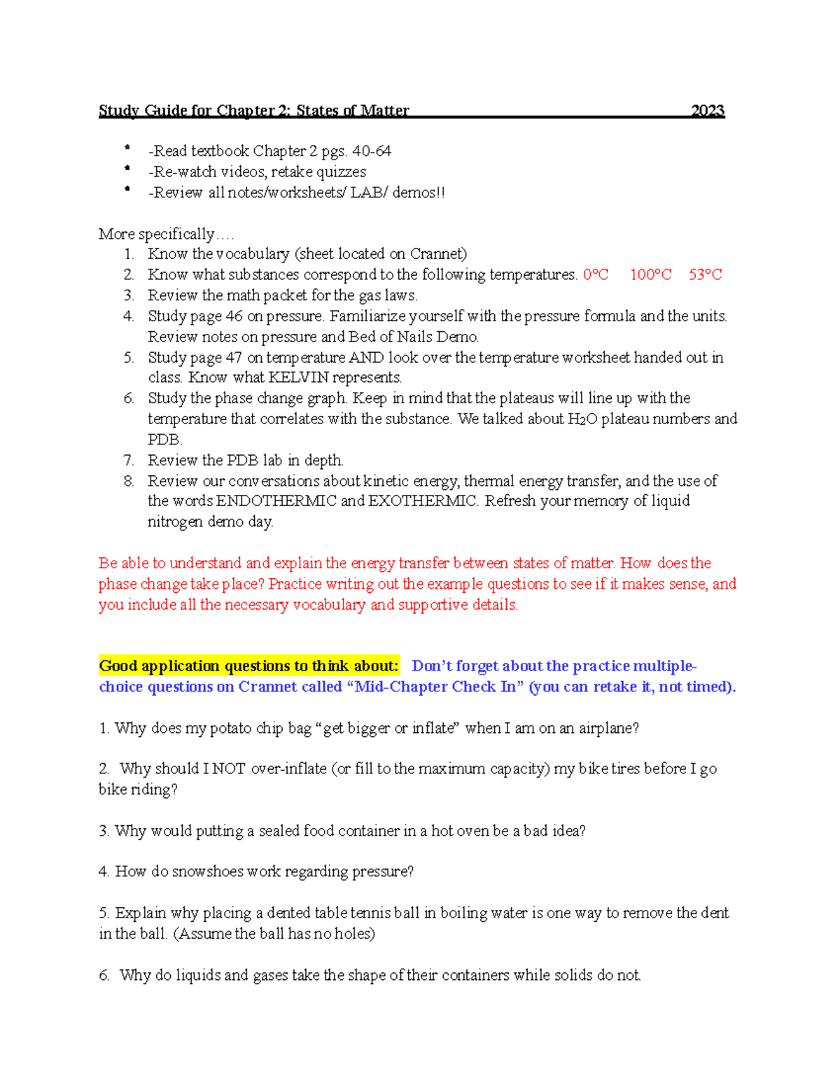 Study Guide for Chemistry Chapter 2: States of Matter - 2024 - Study ...