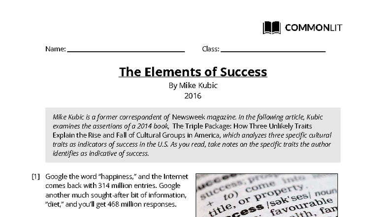 ENG 101: The Elements of Success - Analyzing Cultural Traits - Studocu