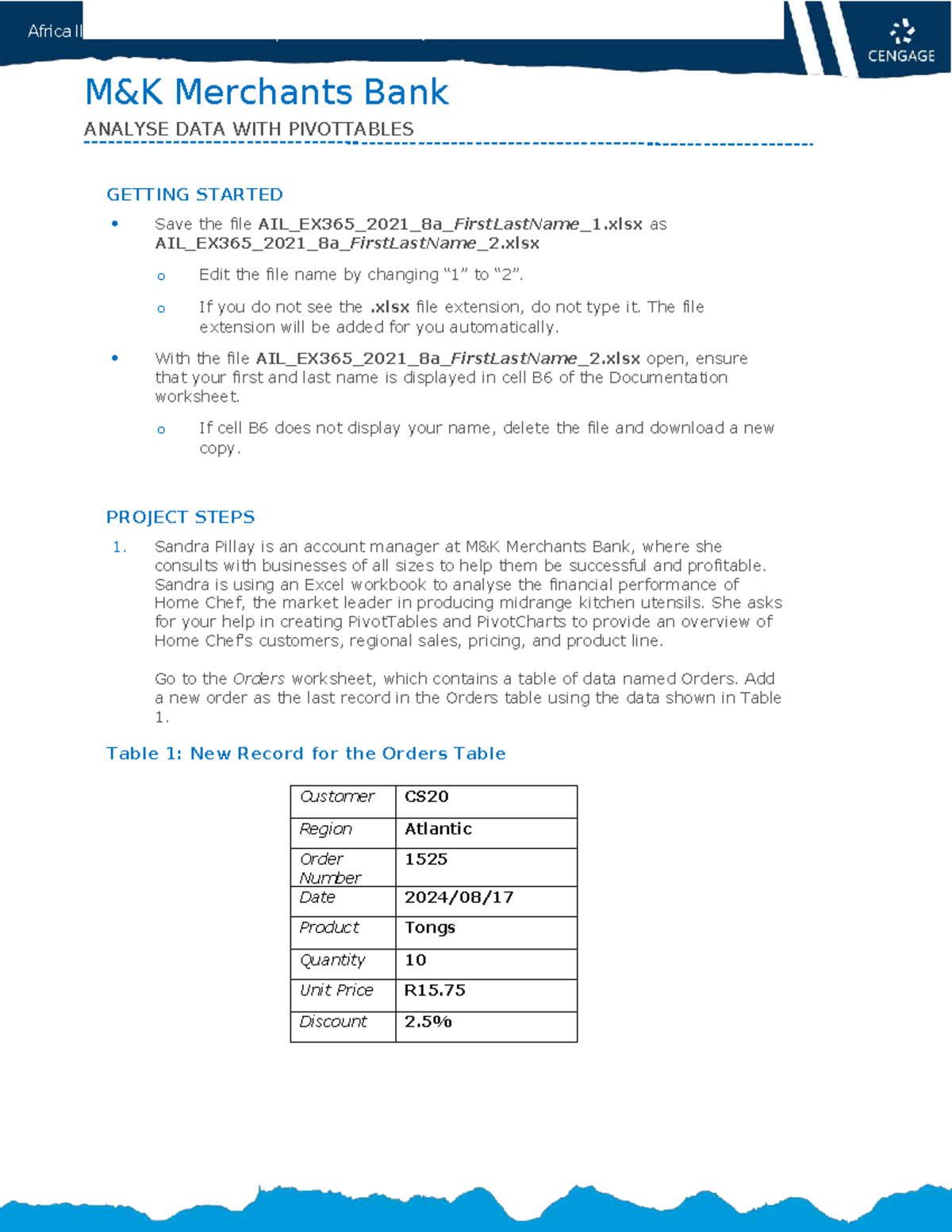 Africa Illustrated Excel Module 8: SAM Project 1a - Data Analysis with ...
