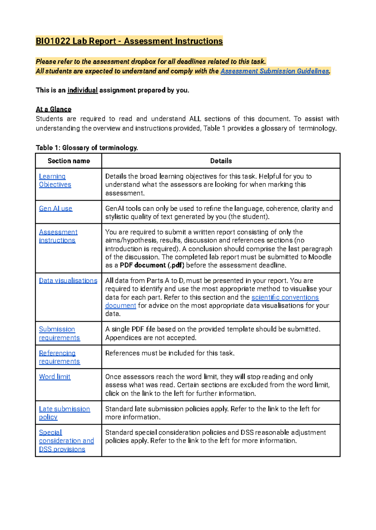BIO1022 Lab Report: Guidelines for Assessment Submission - Studocu