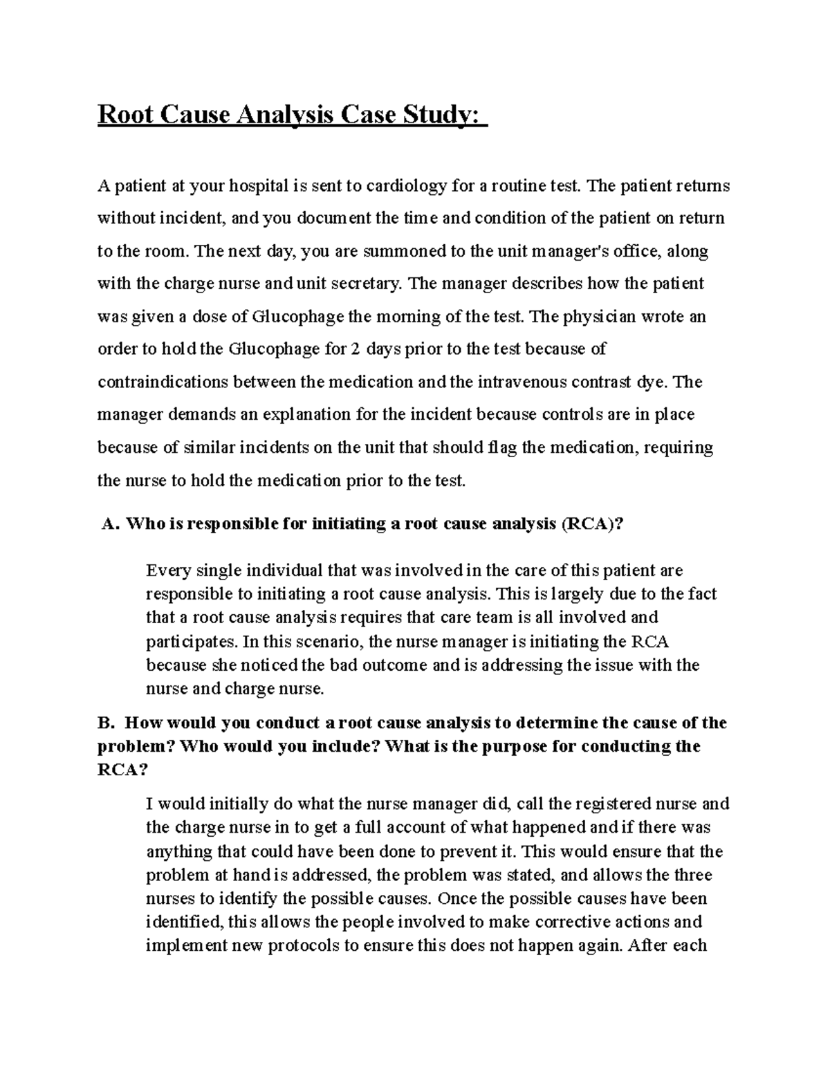 Root Cause Analysis (RCA) Case Study on Patient Medication Errors - Studocu