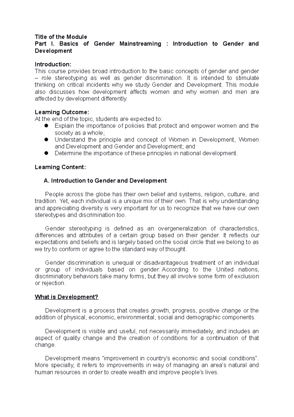 Module 2. Introduction to Gender and Development - Gender And Society ...