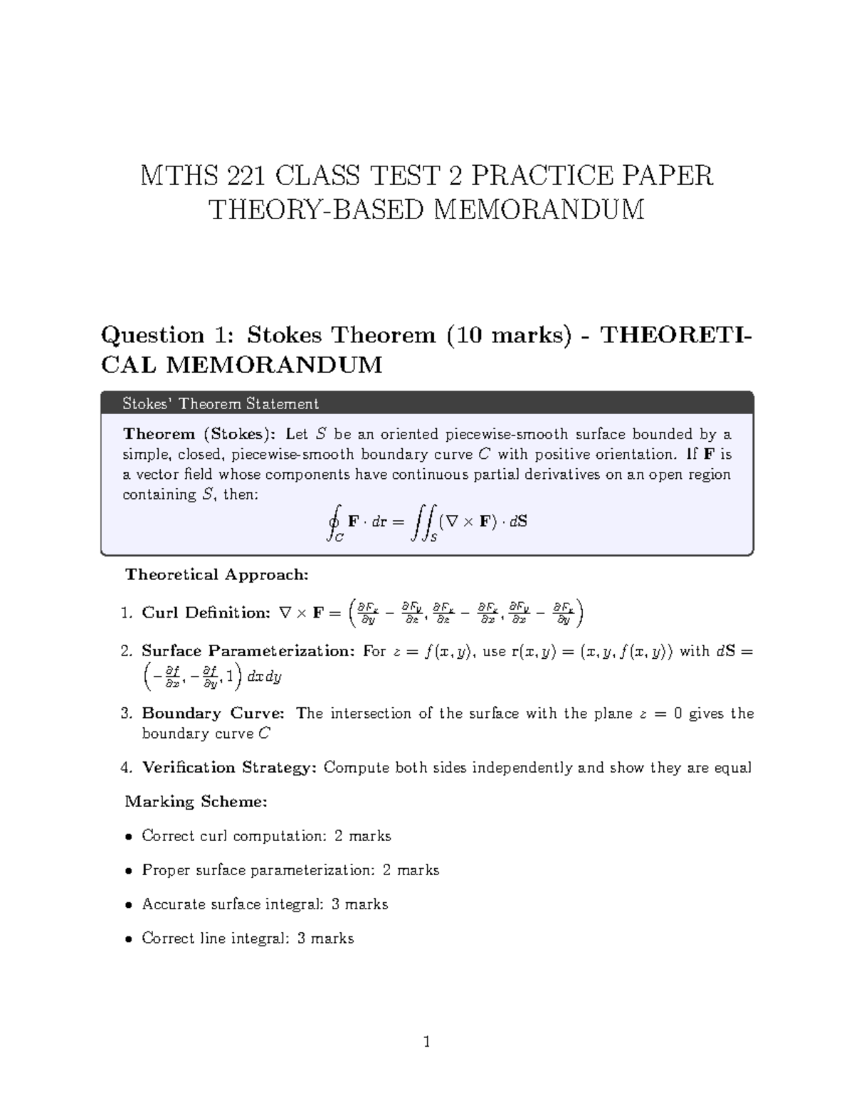 MTHS 221 CLASS TEST 2 THEORETICAL MEMORANDUM NOTES - Studocu