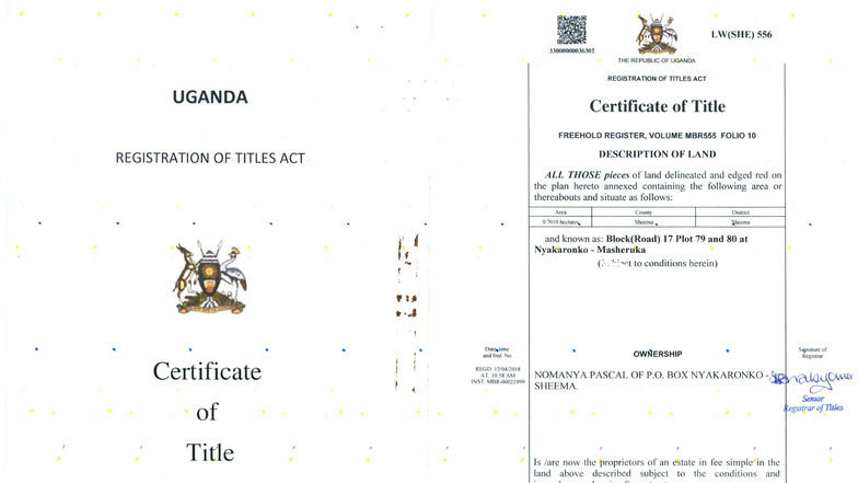LW(SHE) 556 - Freehold Certificate of Title for Sheema Land - Studocu