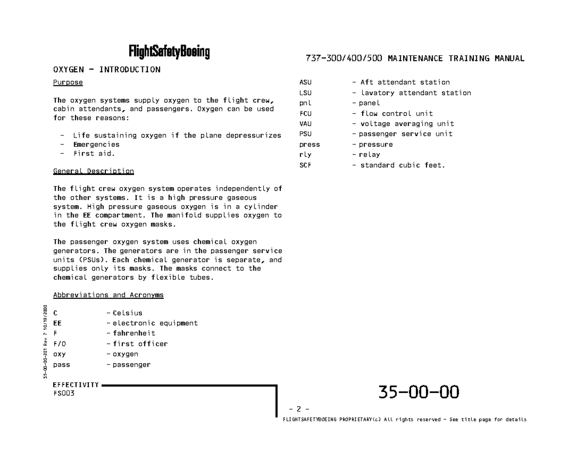 ATA 35 - Sistema DE Oxigeno - FS003 35-00- OXYGEN - INTRODUCTION ...