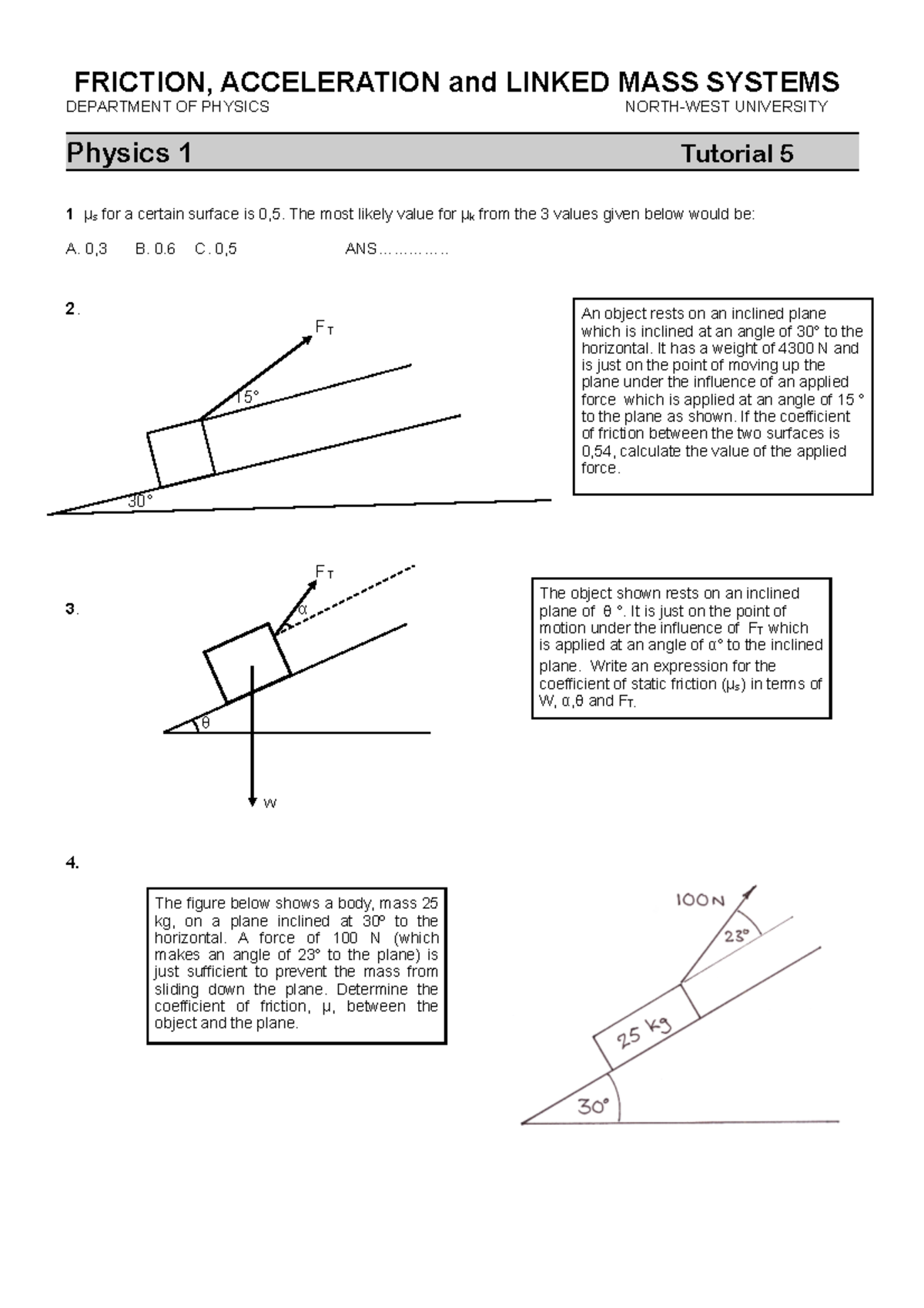 NPHY171 - Tutorial 5: Friction, Acceleration & Linked Mass Systems ...
