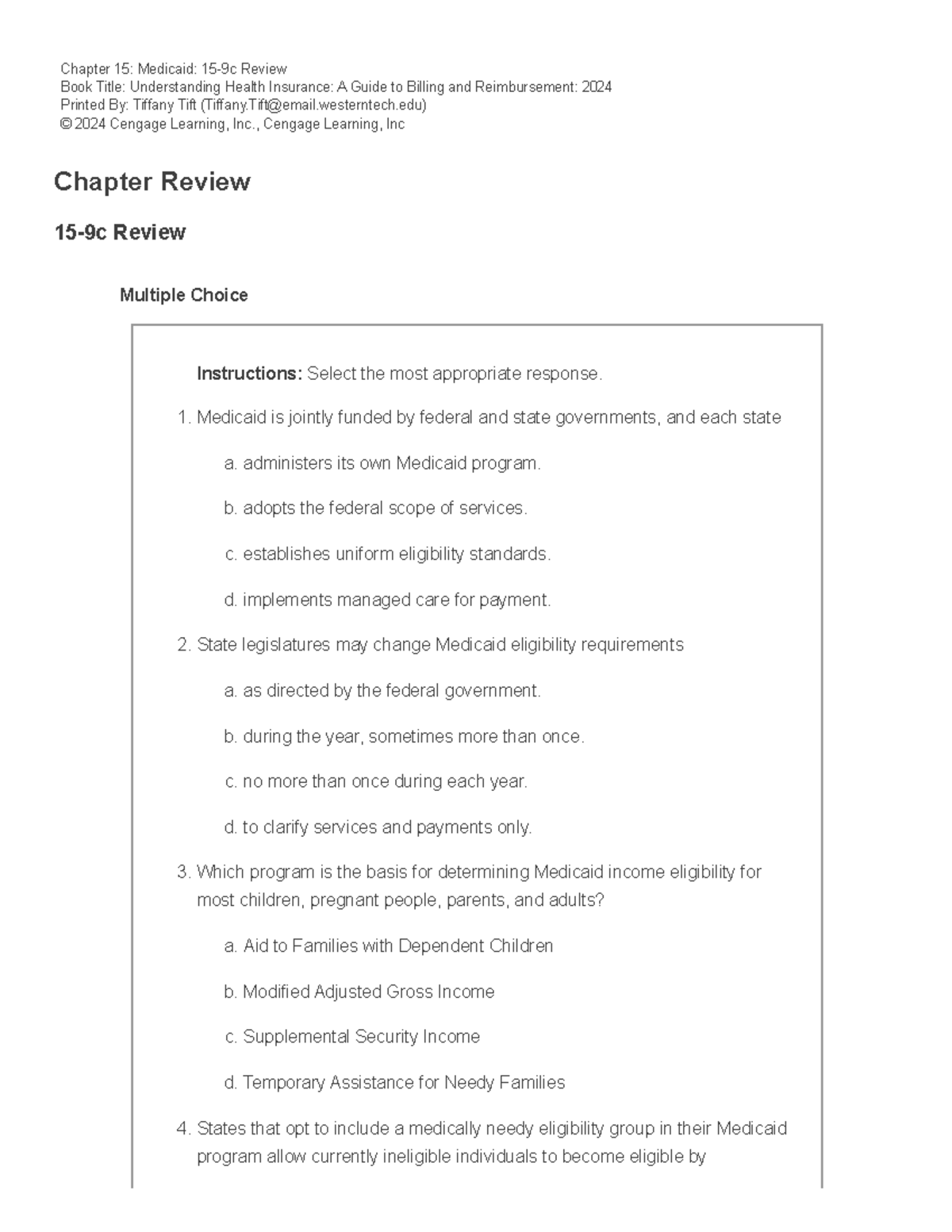 Medicaid Review Questions - Chapter 15 (Understanding Health Insurance ...