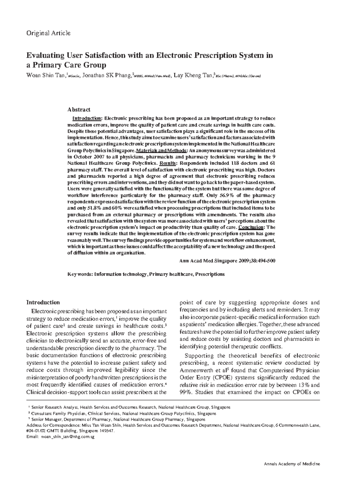 User Satisfaction Evaluation of E-Prescription Sys in Primary Care ...