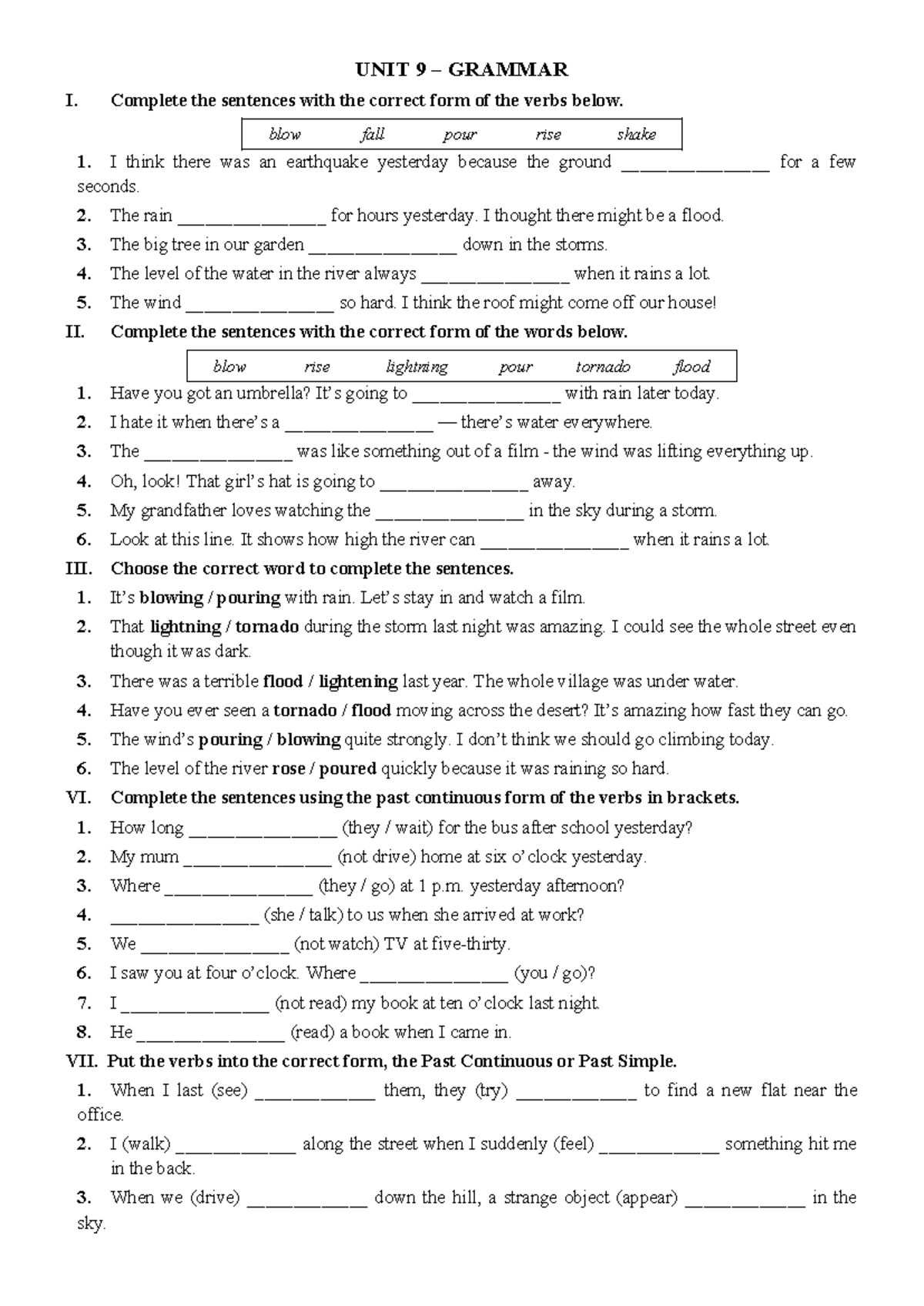 UNIT 9 GRAMMAR - Exercises on Verb Forms and Tenses - Studocu