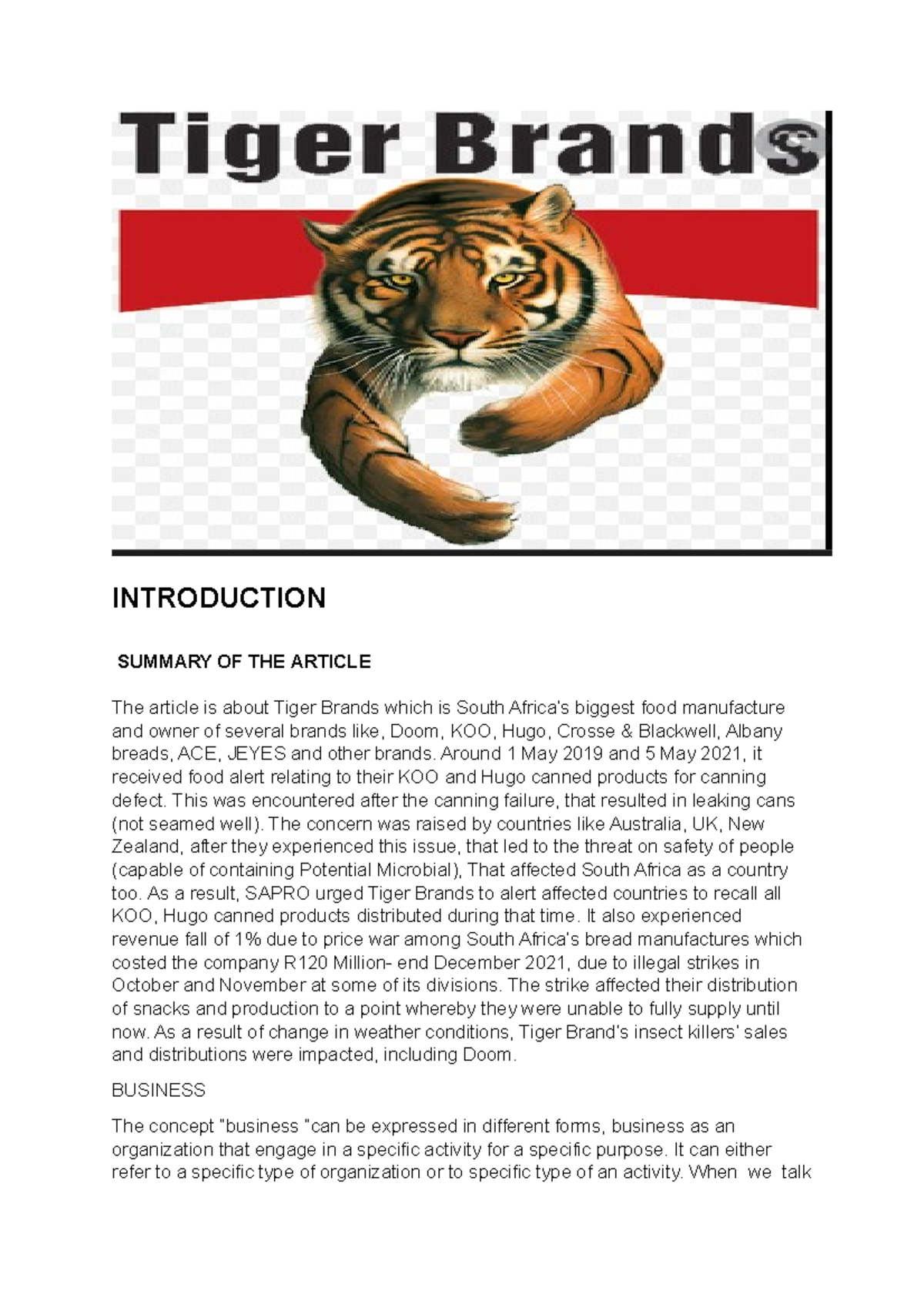 Tiger%20 Brand%20assignment - INTRODUCTION SUMMARY OF THE ARTICLE The ...