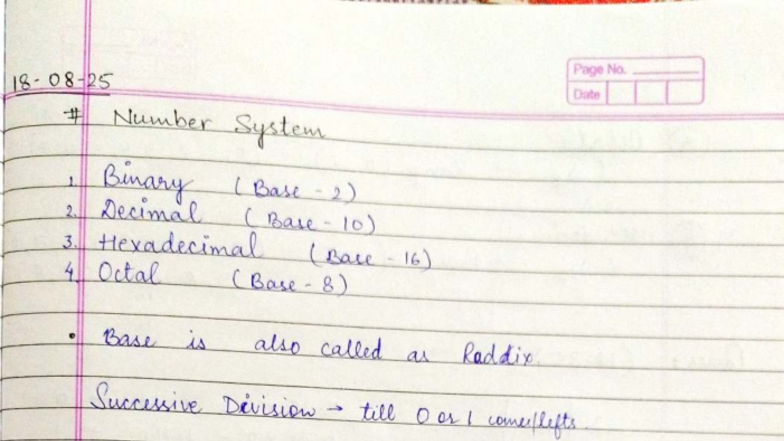 DLCD - Number Systems: Decimal, Binary, Octal, Hexadecimal Notes - Studocu