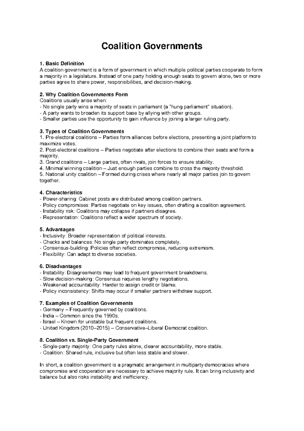 Coalition Governments: Definition, Types, Advantages & Disadvantages ...
