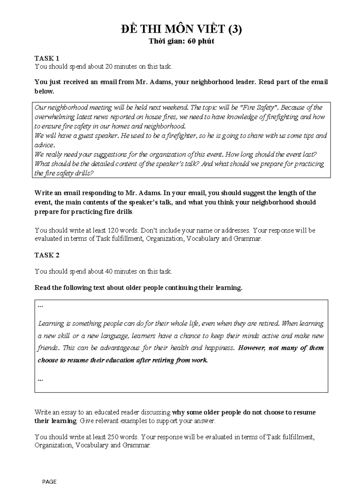 ĐỀ THI VSTEP 3-5 TC-MKT: Speaking & Writing Test 3 - Studocu