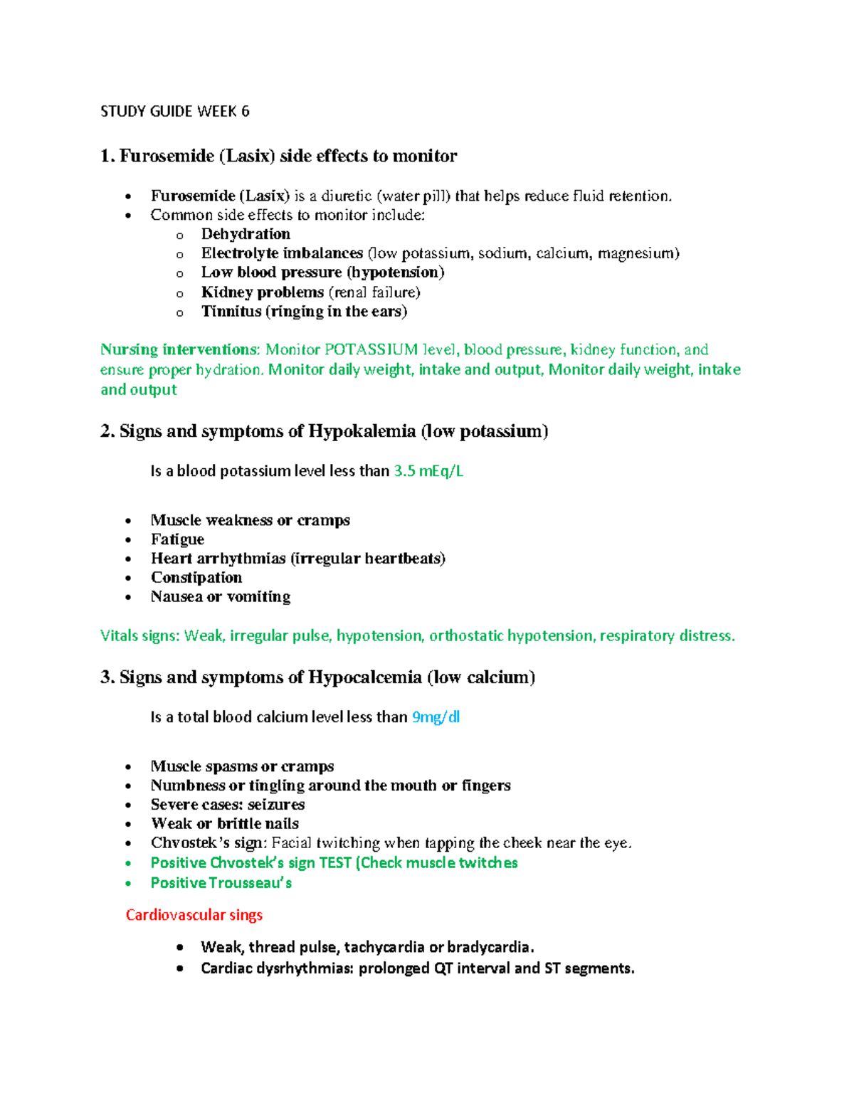 Nursing Study Guide: IV Fluids, Electrolyte Imbalances & Interventions ...