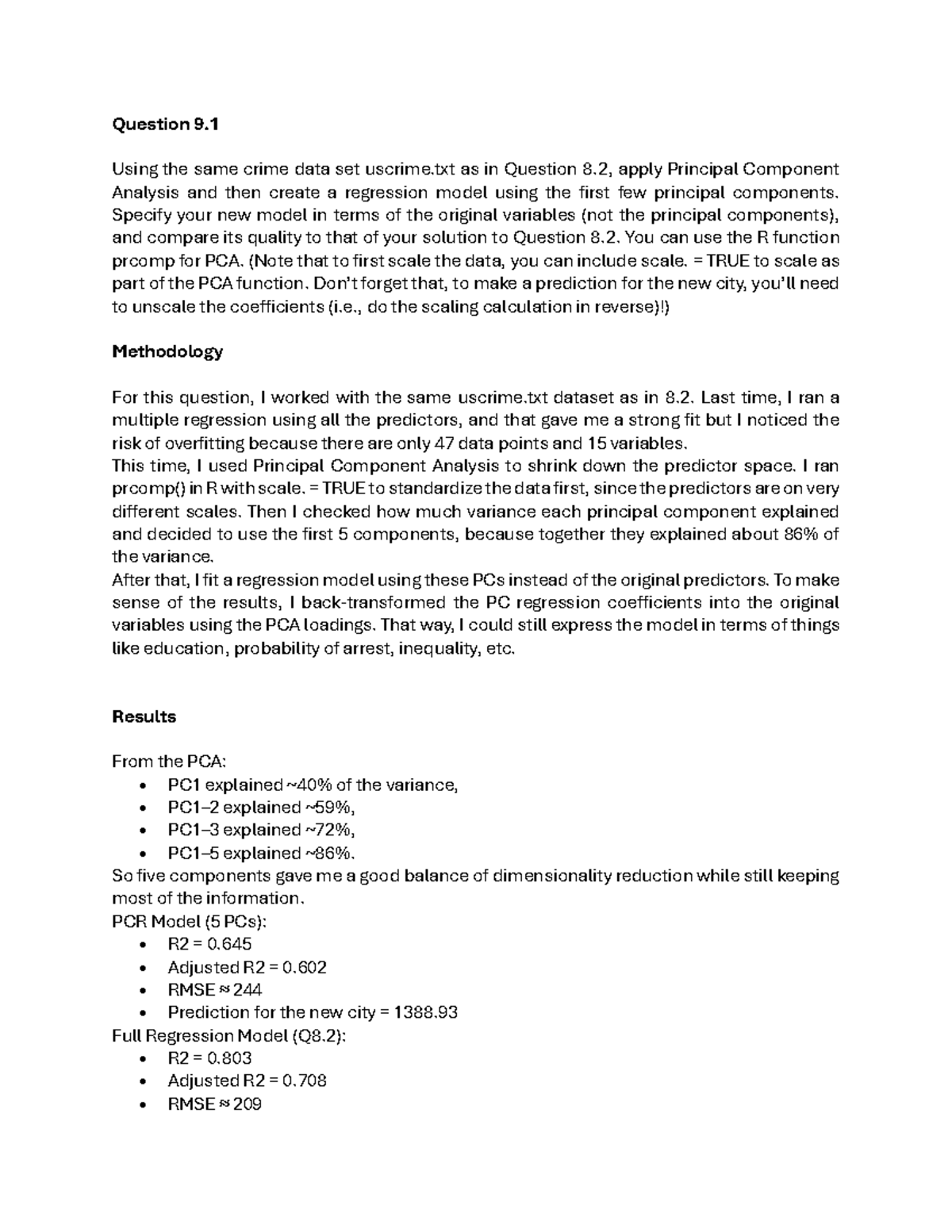 Homework 6: PCA and Regression Analysis on Crime Data (uscrime.txt) - Studocu