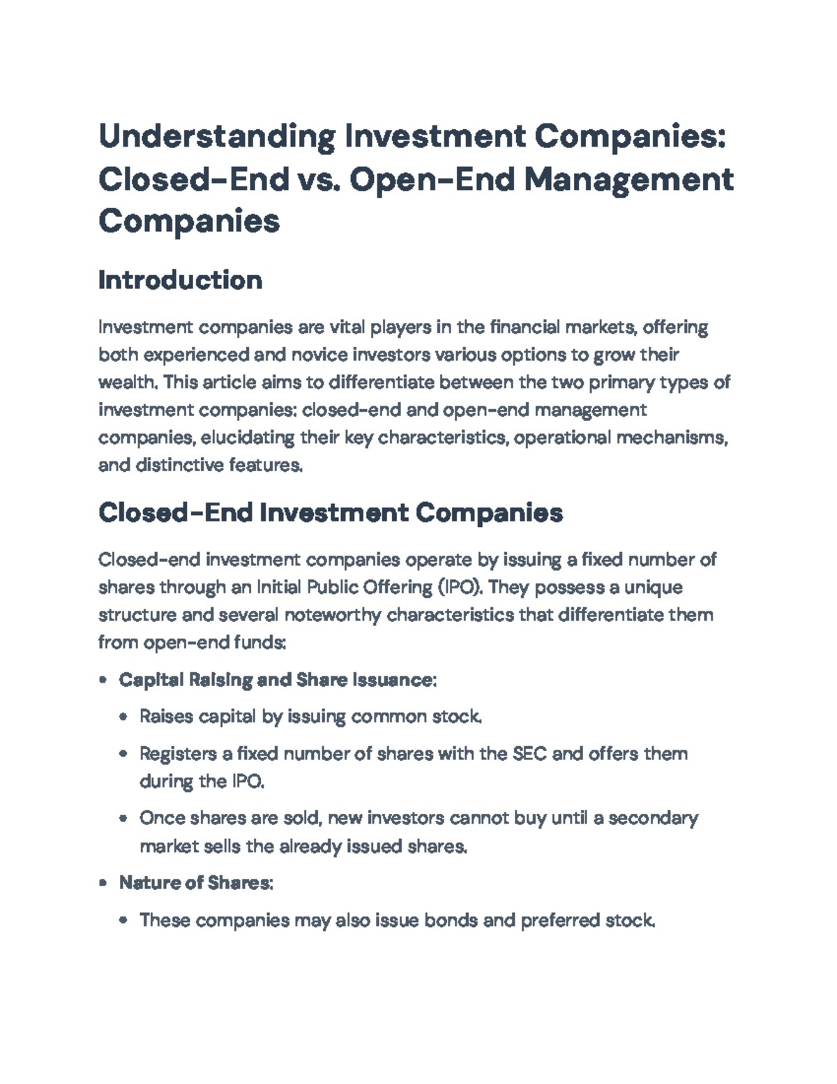 Understanding Closed-End vs Open-End Investment Companies ...