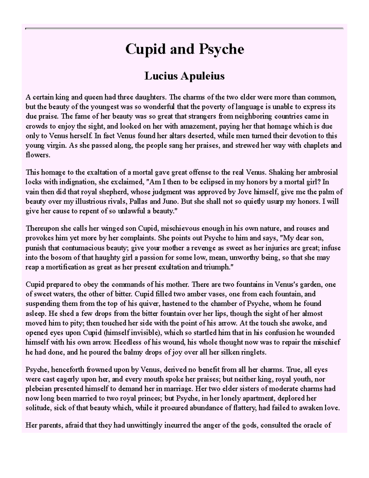 Cupid and Psyche: A Study of Love and Trials in Apuleius' Tale - Studocu