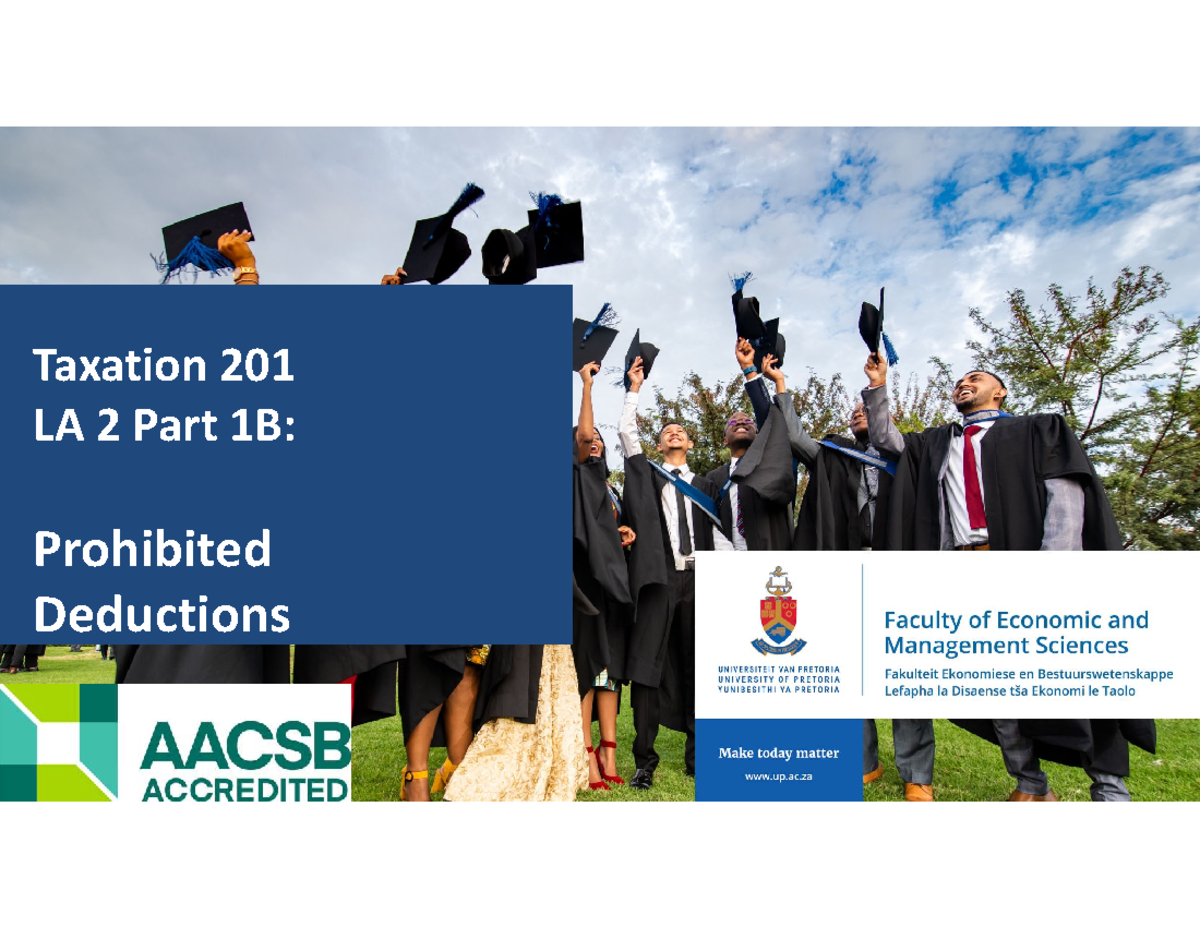 Taxation 201: LA2 Part 1B Prohibited Deductions Study Notes - Studocu