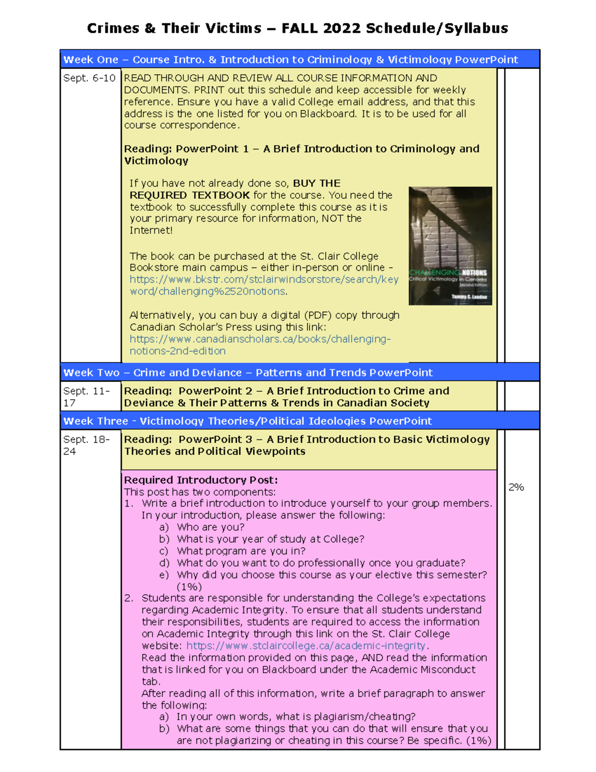 Fall 2022 - Crime and Their Victims - Course Schedule (Syllabus ...