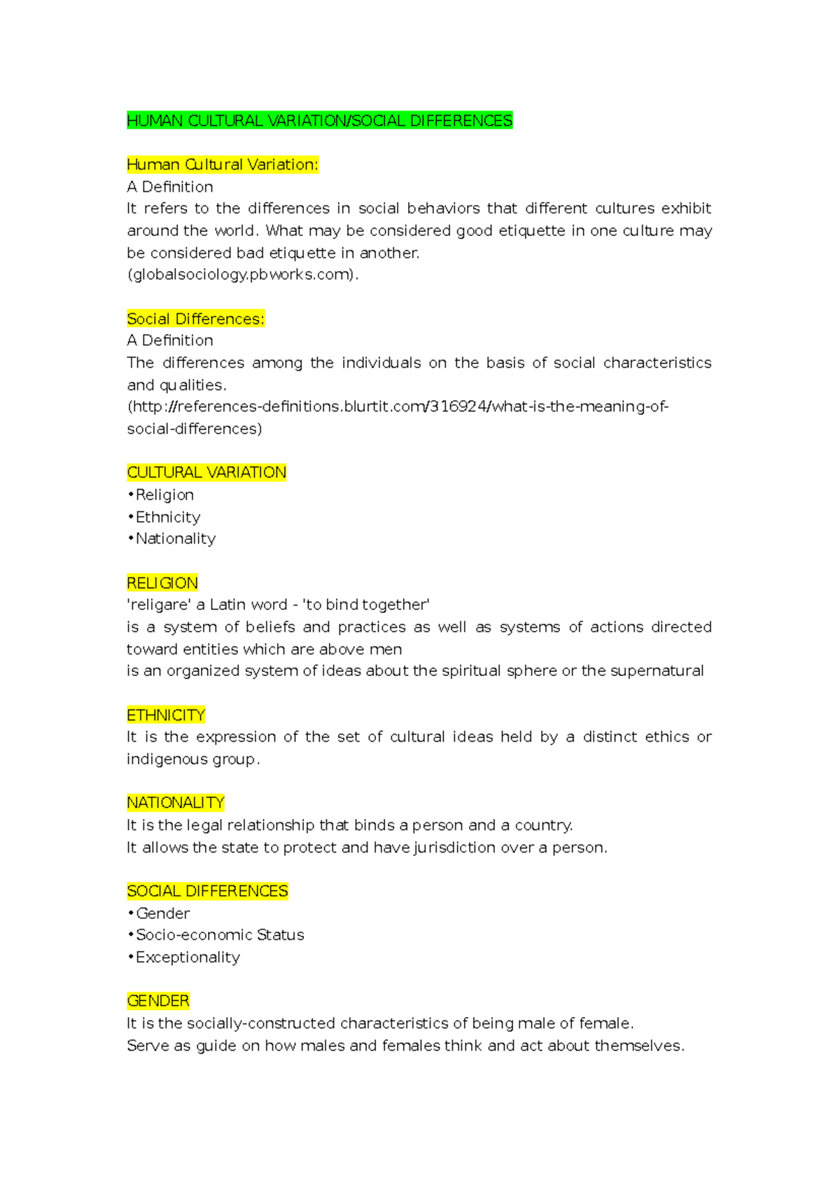 HUMAN CULTURAL VARIATION: SOCIAL DIFFERENCES & ETHNICITY - Studocu