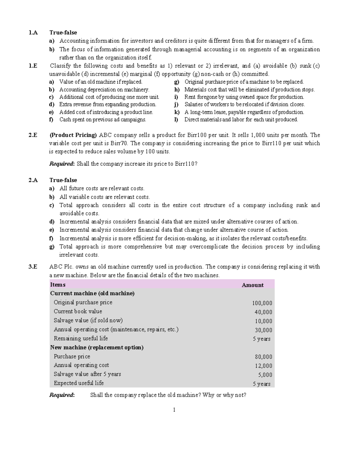 Examples - relevant information and decision-making 06-03-25 - 1 True ...
